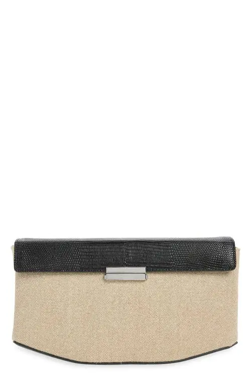 TOTEME Clip Canvas & Lizard Embossed Leather Top Handle Bag - Beige/black