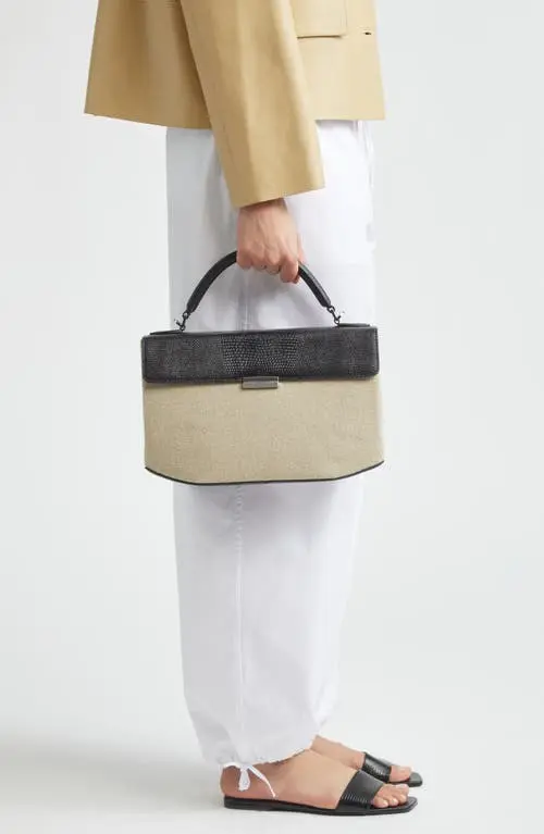 TOTEME Clip Canvas & Lizard Embossed Leather Top Handle Bag