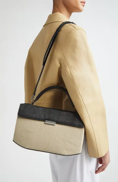 TOTEME Clip Canvas & Lizard Embossed Leather Top Handle Bag