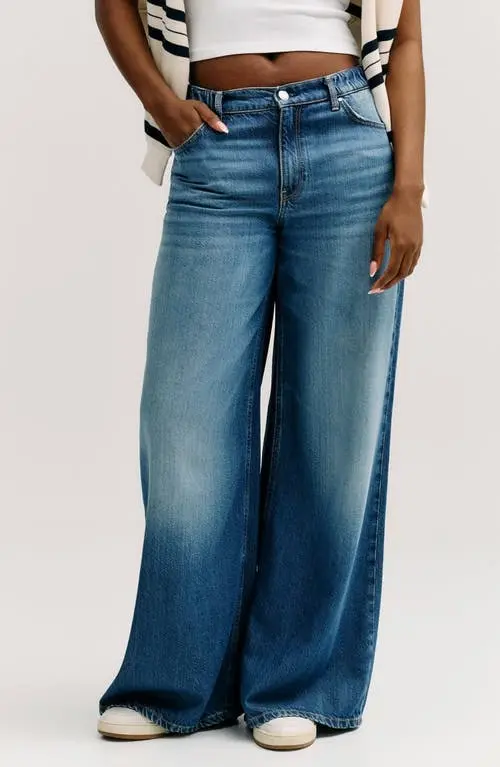 Guess Wide Leg Baggy Jeans With Relaxed Fading - Navy