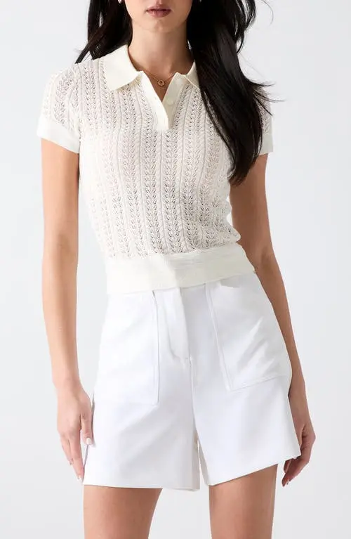 Guess Pointelle Polo Sweater - Dove White