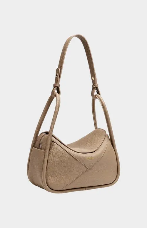 MI BOLSA LONDON Carnaby Genuine Togo Leather Shoulder Bag - Grey