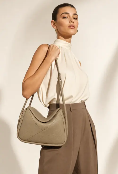 MI BOLSA LONDON Carnaby Togo Leather Shoulder Bag - Grey