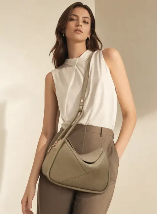 MI BOLSA LONDON Carnaby Togo Leather Shoulder Bag - Grey