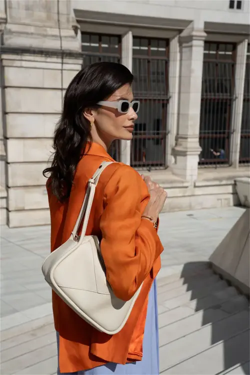 MI BOLSA LONDON Carnaby Genuine Pebble Leather Shoulder Bag - White