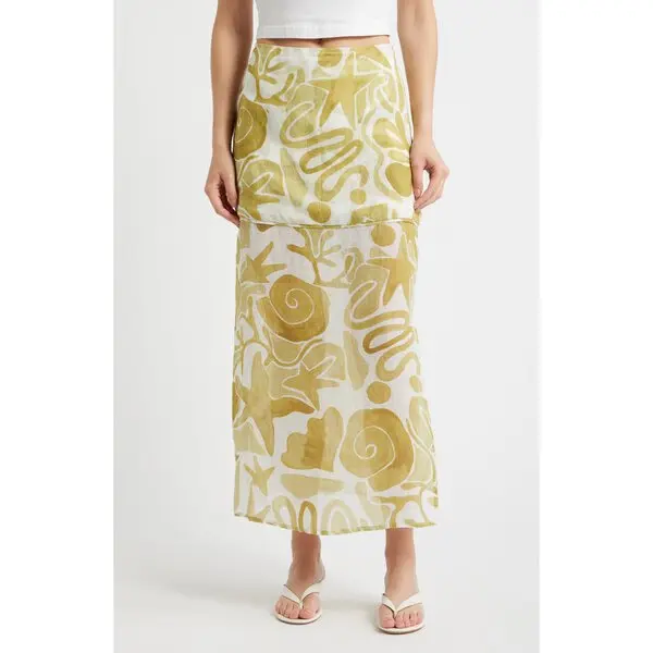 A.REN Irisa Print Linen Maxi Skirt - Light Olive