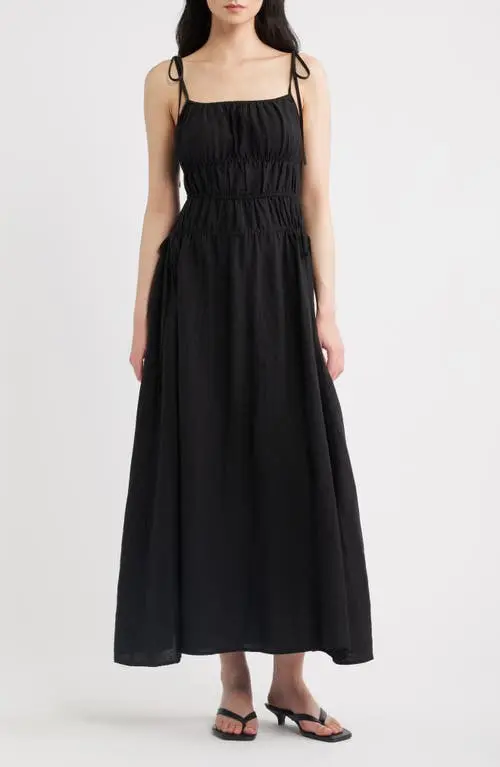 A.REN Novella Tie Strap Linen Maxi Dress - Black