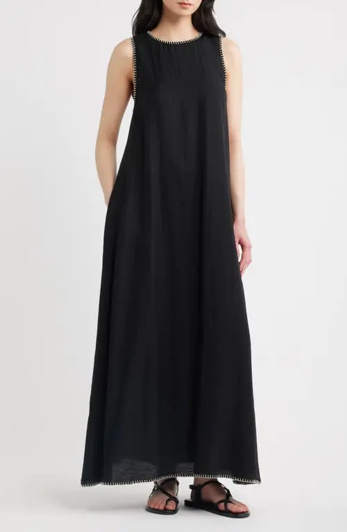 A.REN Clio Sleeveless Maxi Dress With Contrast Stitching - Black