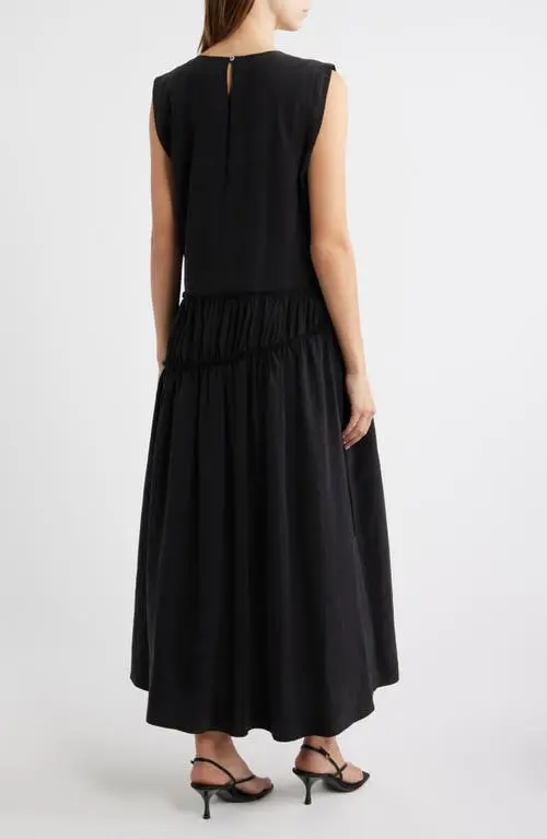 A.REN Aisling Maxi Dress With Asymmetric Shirring And Tie Detail - Black