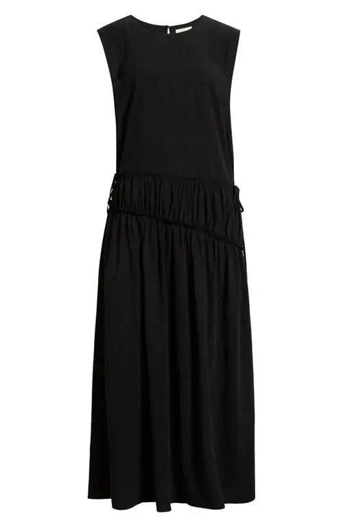 A.REN Aisling Maxi Dress With Asymmetric Shirring And Tie Detail - Black