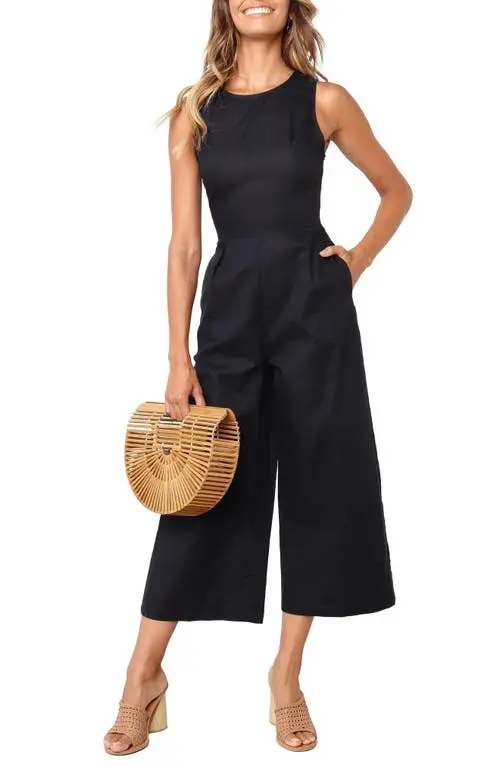 PETAL & PUP Sleeveless Jewel Neck Wide Leg Jumpsuit - Black
