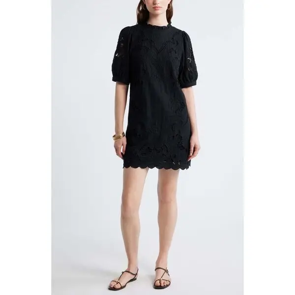 Treasure & Bond Cutwork Embroidery Minidress - Black