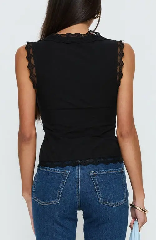Princess Polly Kerena Lace Trim Tie Front Cotton Top