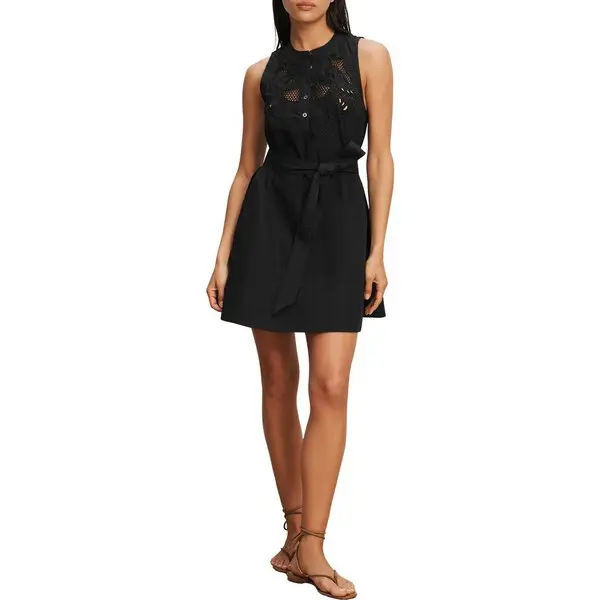 Veronica Beard Haleem Embroidered Detail Sleeveless Cotton Shirtdress - Black