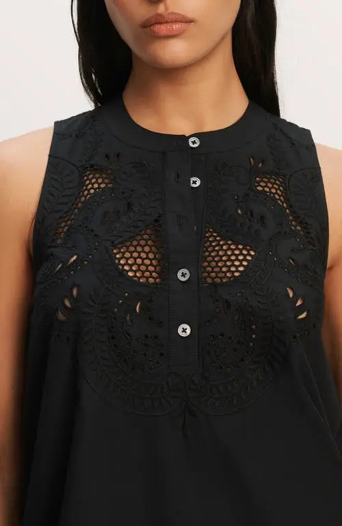 Veronica Beard Haleem Embroidered Detail Sleeveless Cotton Shirtdress