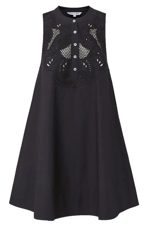 Veronica Beard Haleem Embroidered Detail Sleeveless Cotton Shirtdress