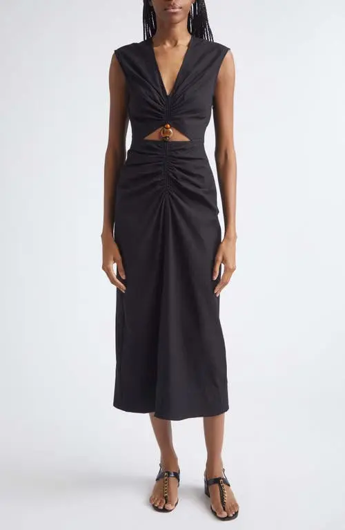 Veronica Beard Marisabel Bead Cutout Detail Stretch Cotton Dress - Black