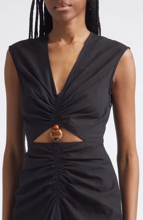 Veronica Beard Marisabel Bead Cutout Detail Stretch Cotton Dress
