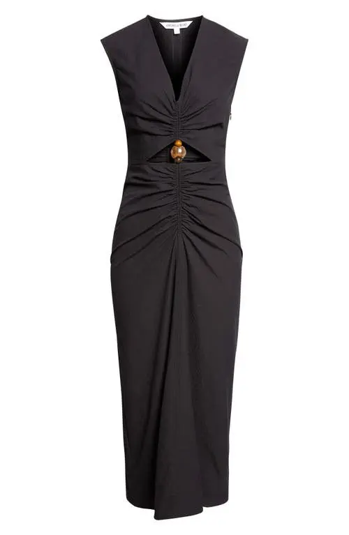 Veronica Beard Marisabel Bead Cutout Detail Stretch Cotton Dress