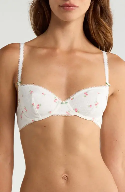 ETAM Sleepover Classique Underwire Stretch Cotton Balconette Bra - Print Ecru Backgr