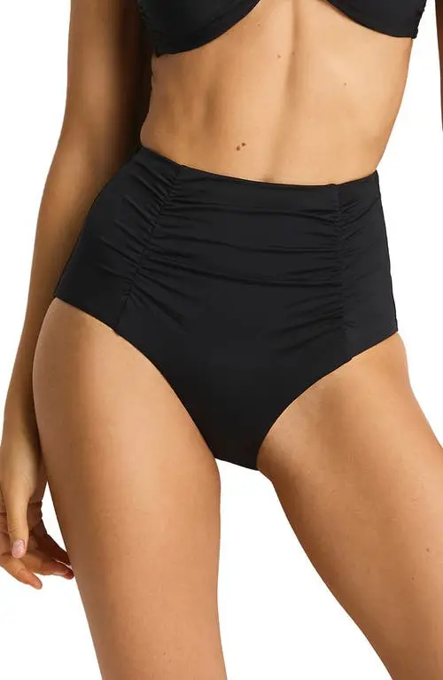 SEA LEVEL Shirred High Waist Bikini Bottoms - Black