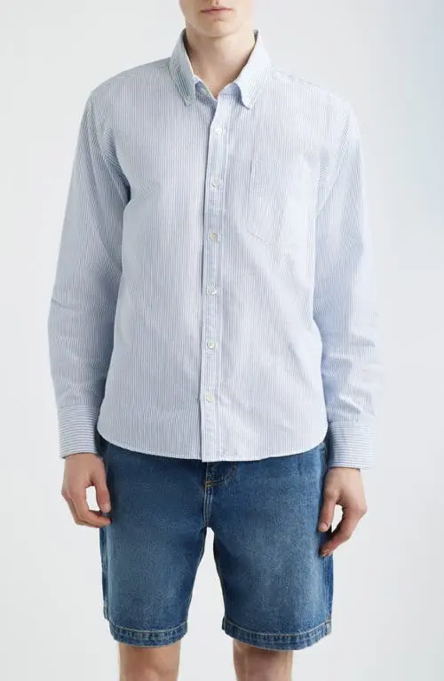 CORRIDOR Stripe Cotton Button-down Oxford Shirt - Blue