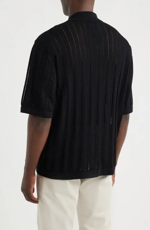 CORRIDOR Pointelle Stripe Organic Cotton Sweater Polo