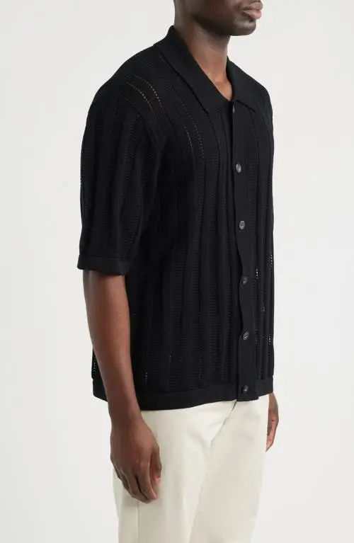 CORRIDOR Pointelle Stripe Organic Cotton Sweater Polo