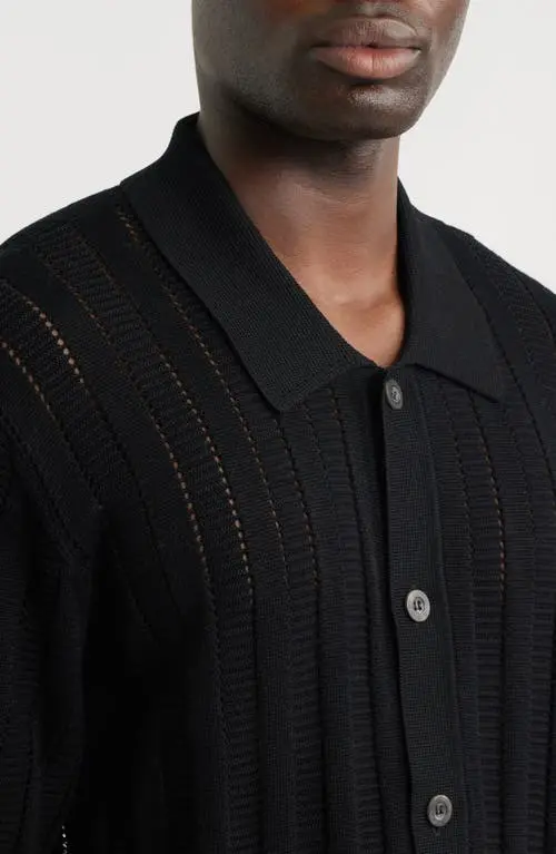 CORRIDOR Pointelle Stripe Organic Cotton Sweater Polo
