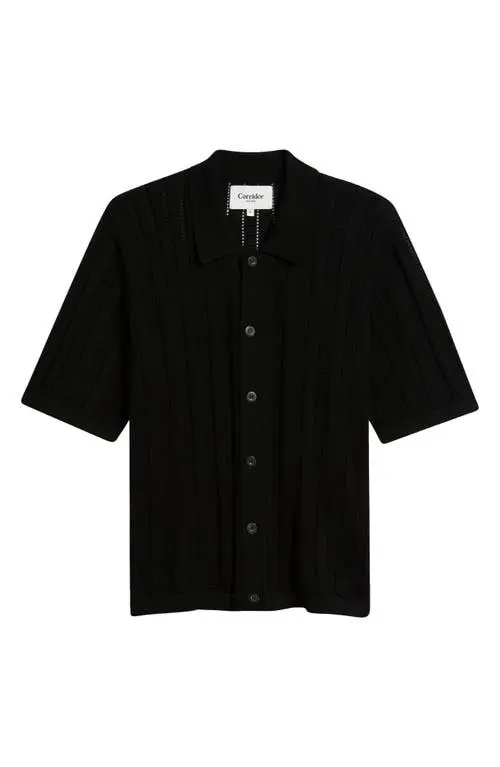 CORRIDOR Pointelle Stripe Organic Cotton Sweater Polo