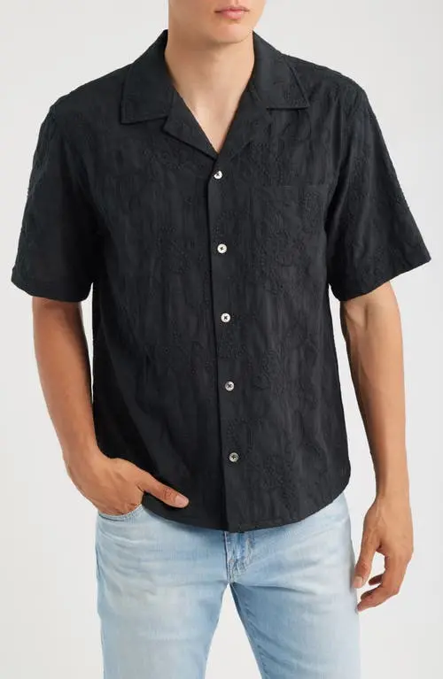 CORRIDOR Paisley Embroidered Cotton Camp Shirt - Black