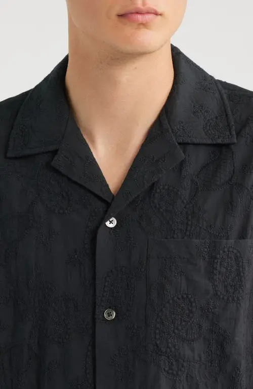 CORRIDOR Paisley Embroidered Cotton Camp Shirt - Black