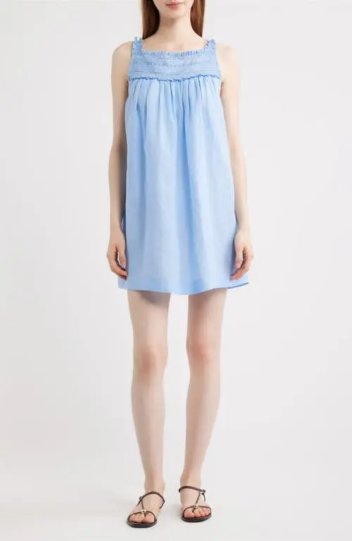 DÔEN Bea Pleat & Lace Detail Ramie Minidress - Bluejay