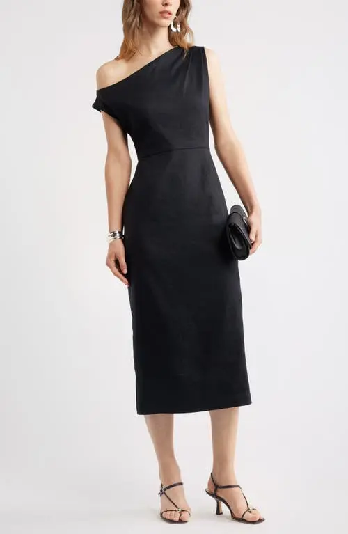 Nordstrom Linen Blend Off-the-shoulder Midi Dress - Black