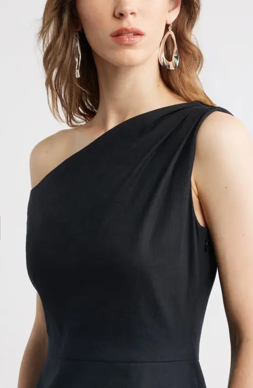 Nordstrom Linen Blend Off-the-shoulder Midi Dress - Black