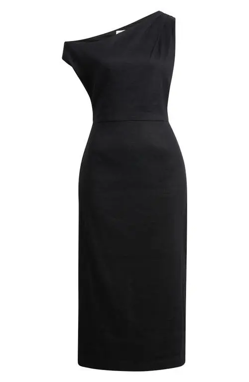 Nordstrom Linen Blend Off-the-shoulder Midi Dress - Black