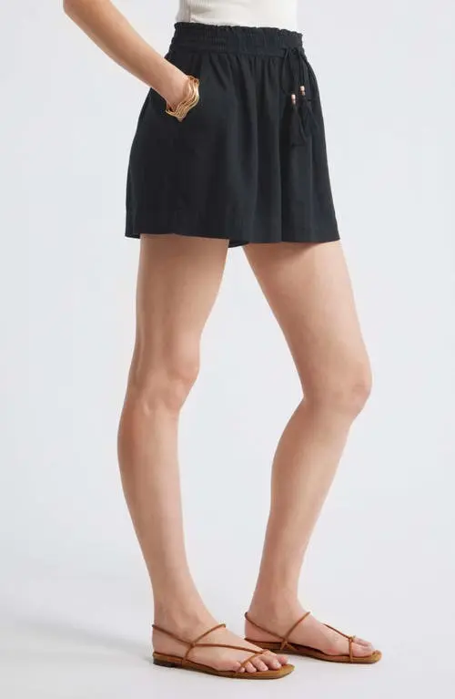 Treasure & Bond Beaded Tassel Linen Blend Shorts - Black