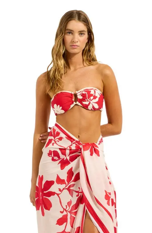 Seafolly Mayflower Cotton Cover-up Sarong - Ecru/cosmo