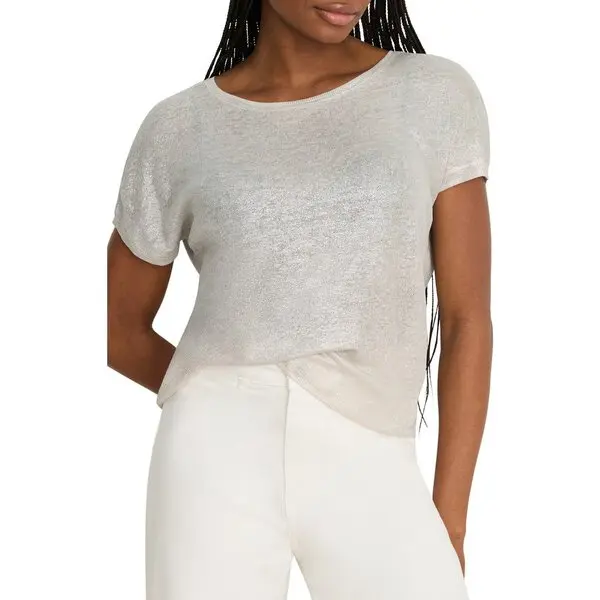 NIC+ZOE Glazed Featherknit Metallic Sweater - Cobblestone