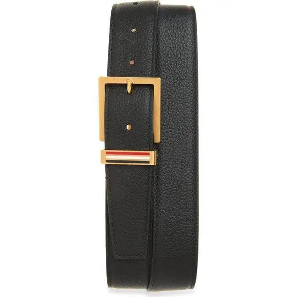 Thom Browne Metal Loop Belt In Soft Pebbled Leather - Black