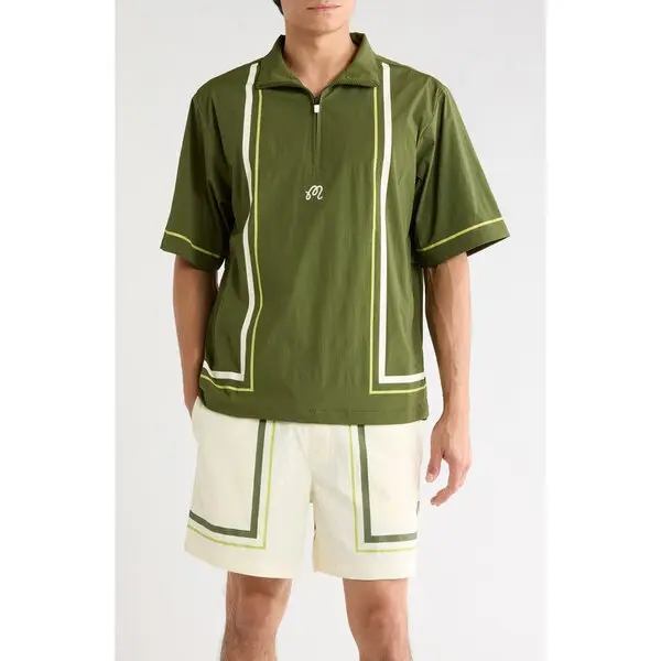 MALBON Playa Short Sleeve Half Zip Popover Windshirt - Chive