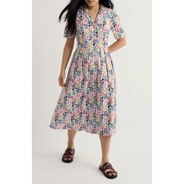 SEASALT CORNWALL Pleated Organic Cotton Shirtdress - Inky Botanical Chalk