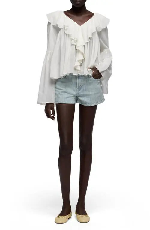 7 For All Mankind Low Rise Striped Denim Shorts