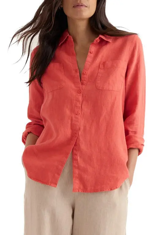 SEASALT CORNWALL Hazel Branch Linen Button-up Shirt - Dusky Coral