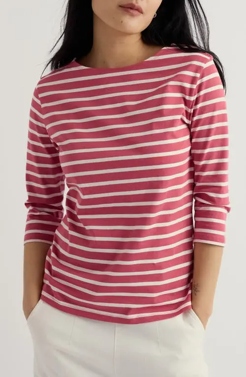 SEASALT CORNWALL Sailor Stripe Three Quarter Sleeve Organic Cotton T-shirt - Breton Echinacea