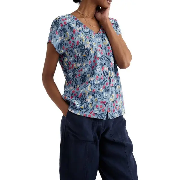 SEASALT CORNWALL Studio Glass Organic Cotton Button-up Top - Spring Stems Seascape Mix