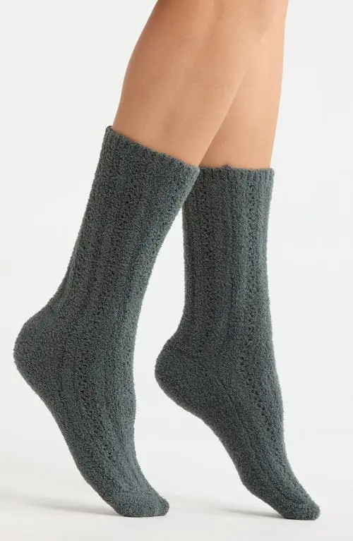 Barefoot Dreams Cozychic® Pointelle Crew Socks - Deep Juniper