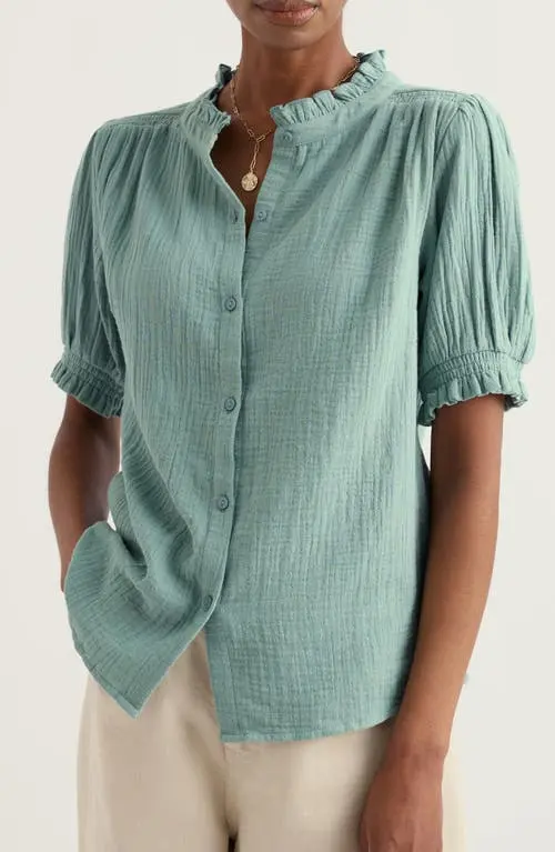 SEASALT CORNWALL Shore Patch Organic Cotton Button-up Top - Sardine