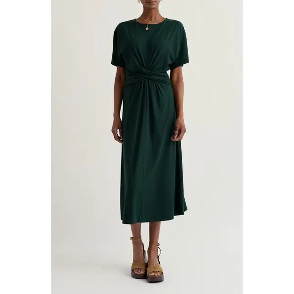 SEASALT CORNWALL Water Mint Twist Front Organic Cotton Blend Midi Dress - Tehidy