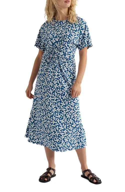SEASALT CORNWALL Water Mint Twist Front Organic Cotton Blend Midi Dress - Posy Press Dark Voyage